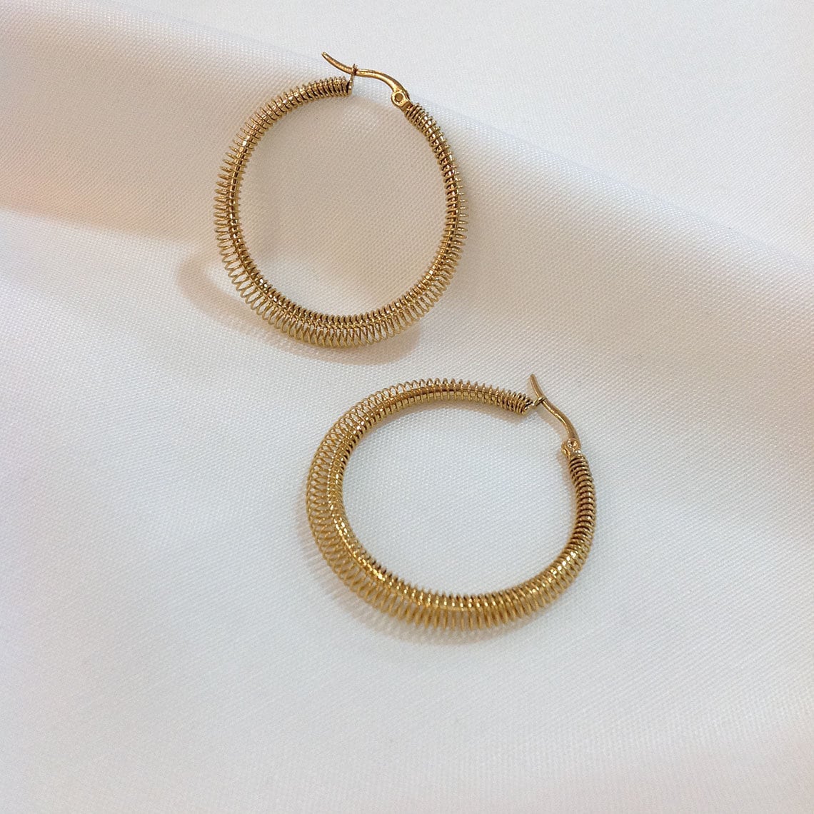 40mm Minimalist Gold Hoop Earrings With Wire Wrap Detail, Everyday ...