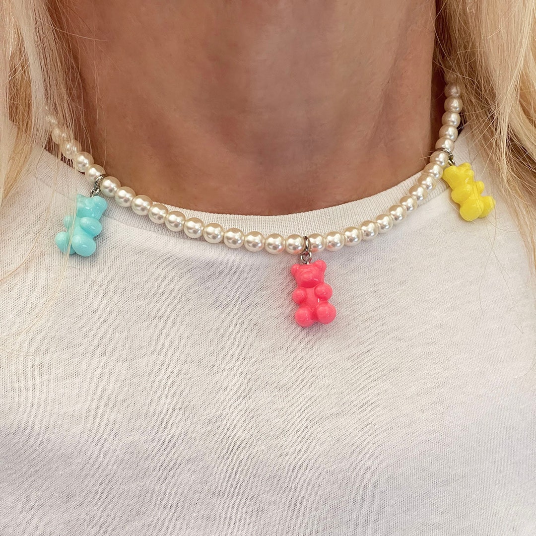 Gummy Bear Pearl Necklace, Choker Necklace, Colorful Teddy Bear ...