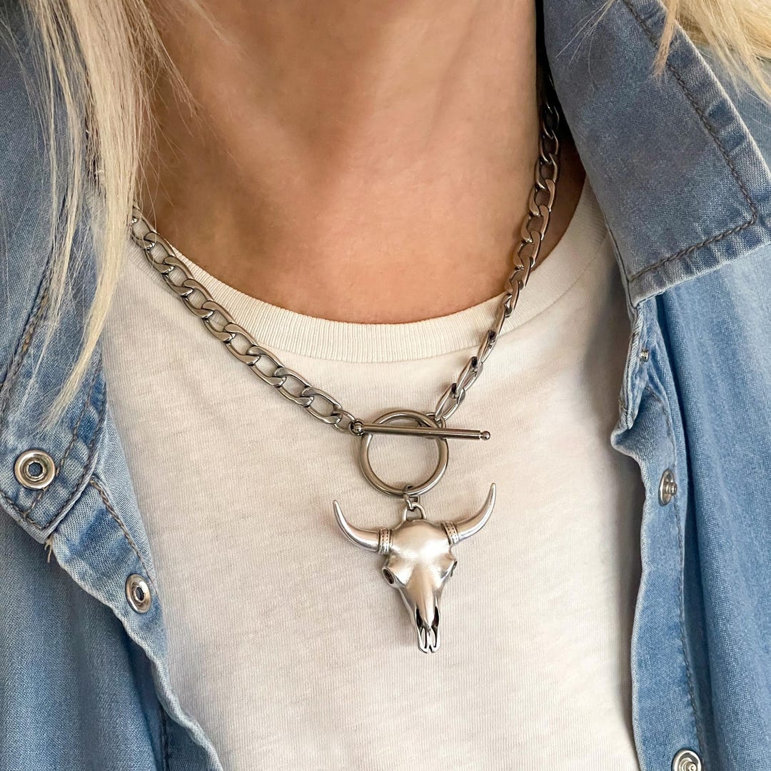 Bullhead Necklace, Longhorn Bull Necklace, Taurus Western Necklace ...