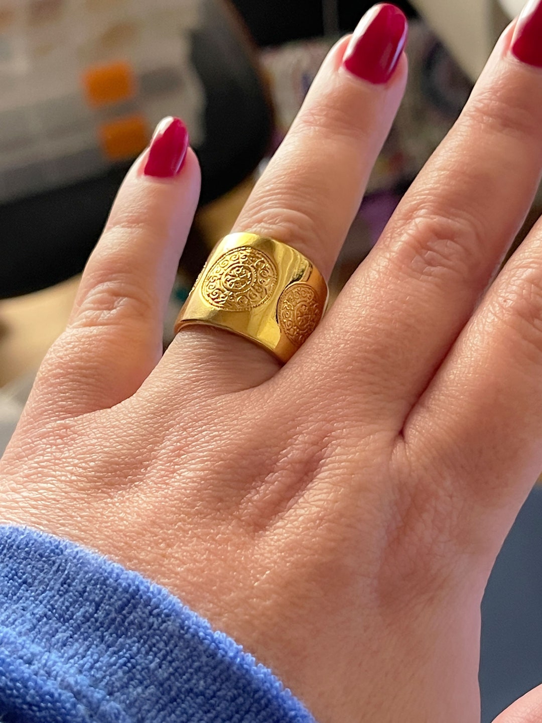 Mandala Ring, Band Adjustable Ring, Open Ring, Ethnic Ring, Wide Ring ...