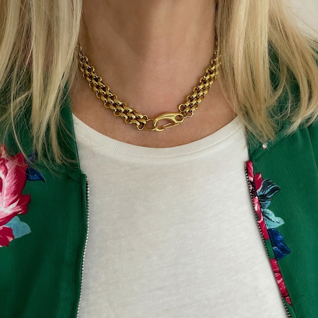 Gold Chunky Chainmail Choker, Thick Chain Link Necklace, Statement ...