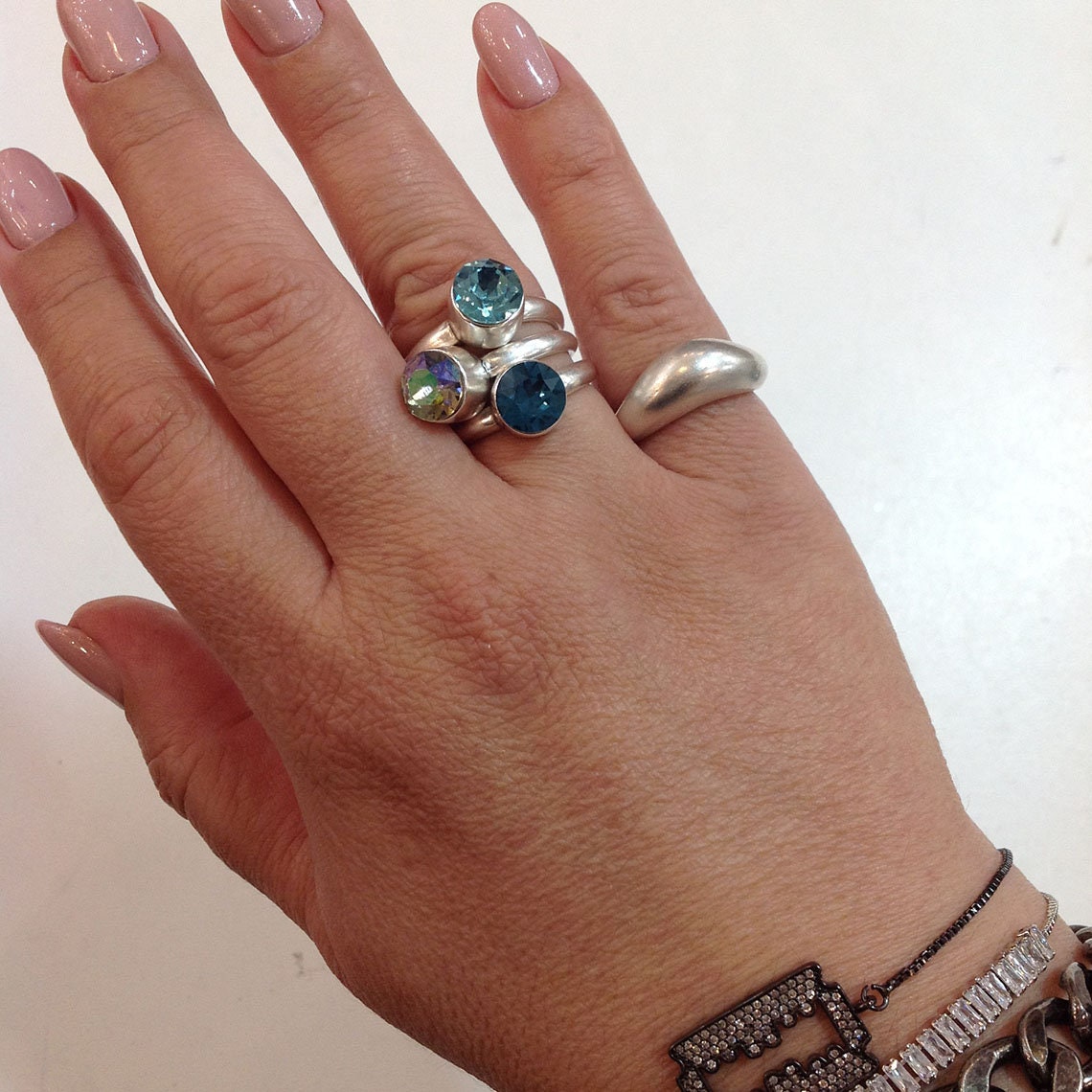 Silver Adjustable Crystal Ring Women Open Ring Dainty Ring - Etsy