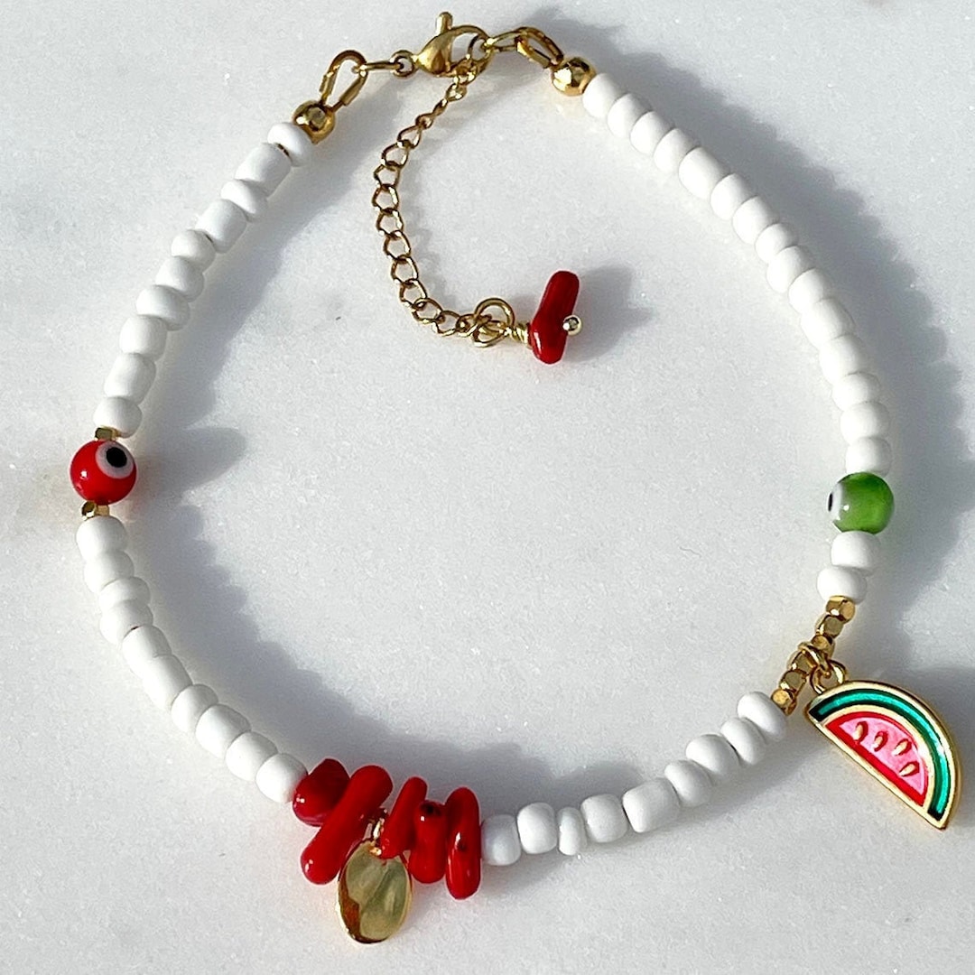 Summer Fruit Anklet, Handmade Watermelon Anklet, Beach Ankle Bracelet ...
