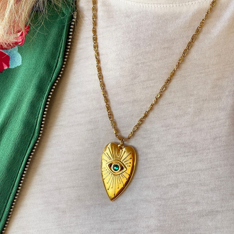 Evil Eye Heart Necklace Heart Crystal Eye Necklace - Etsy