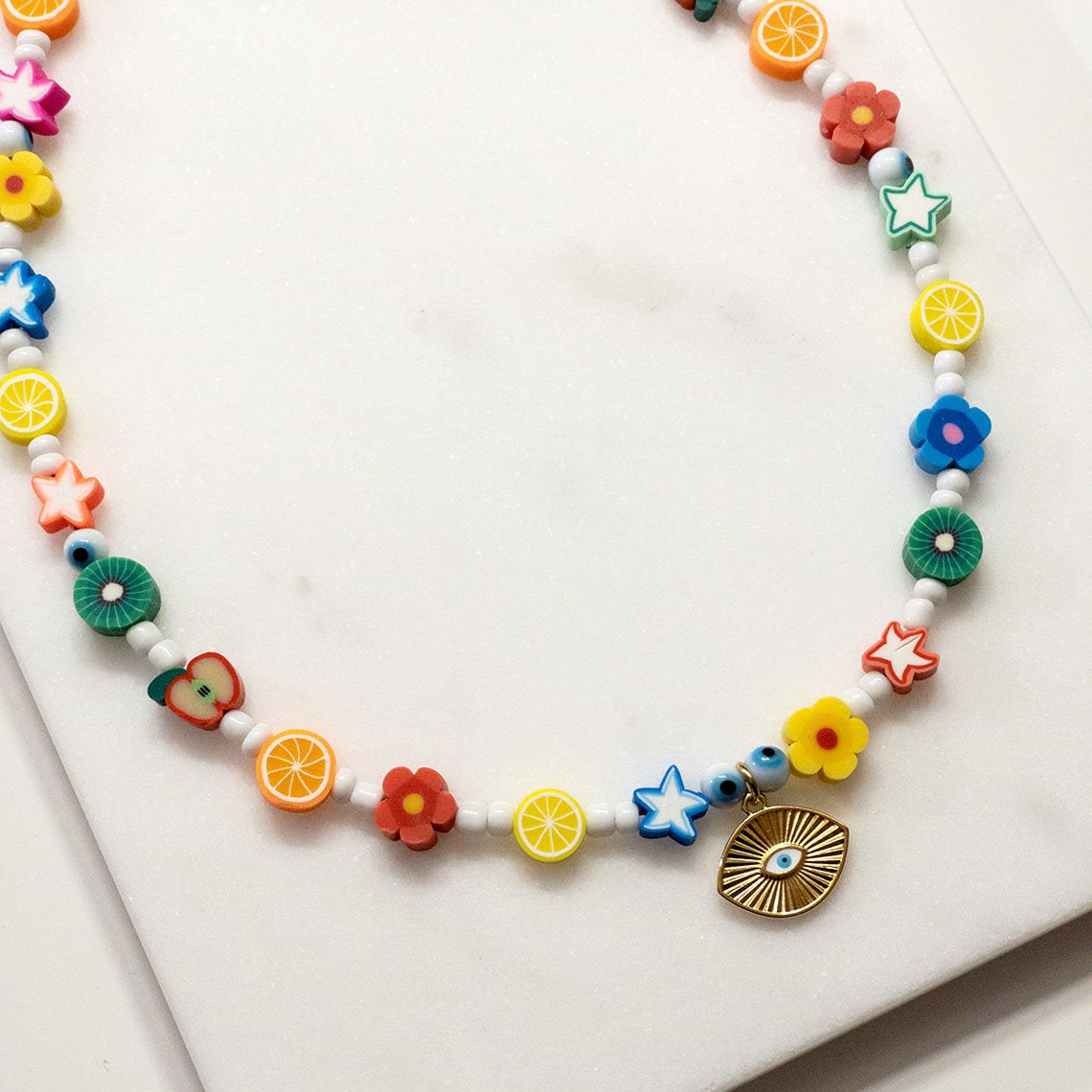 Colorful Beaded Summer Necklace With Gold Eye Happy Necklace - Etsy