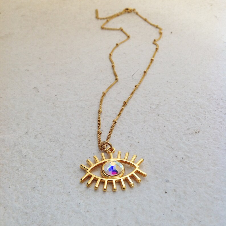 Evil Eye Gold Dainty Chain Necklace Crystal Eye Layering - Etsy