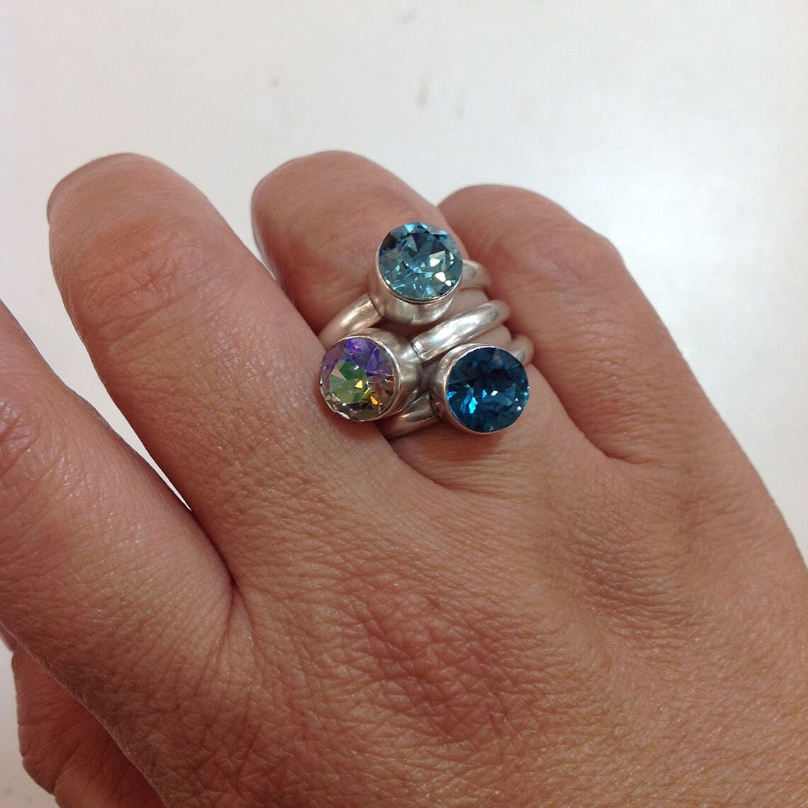 Silver Adjustable Crystal Ring Women Open Ring Dainty Ring - Etsy