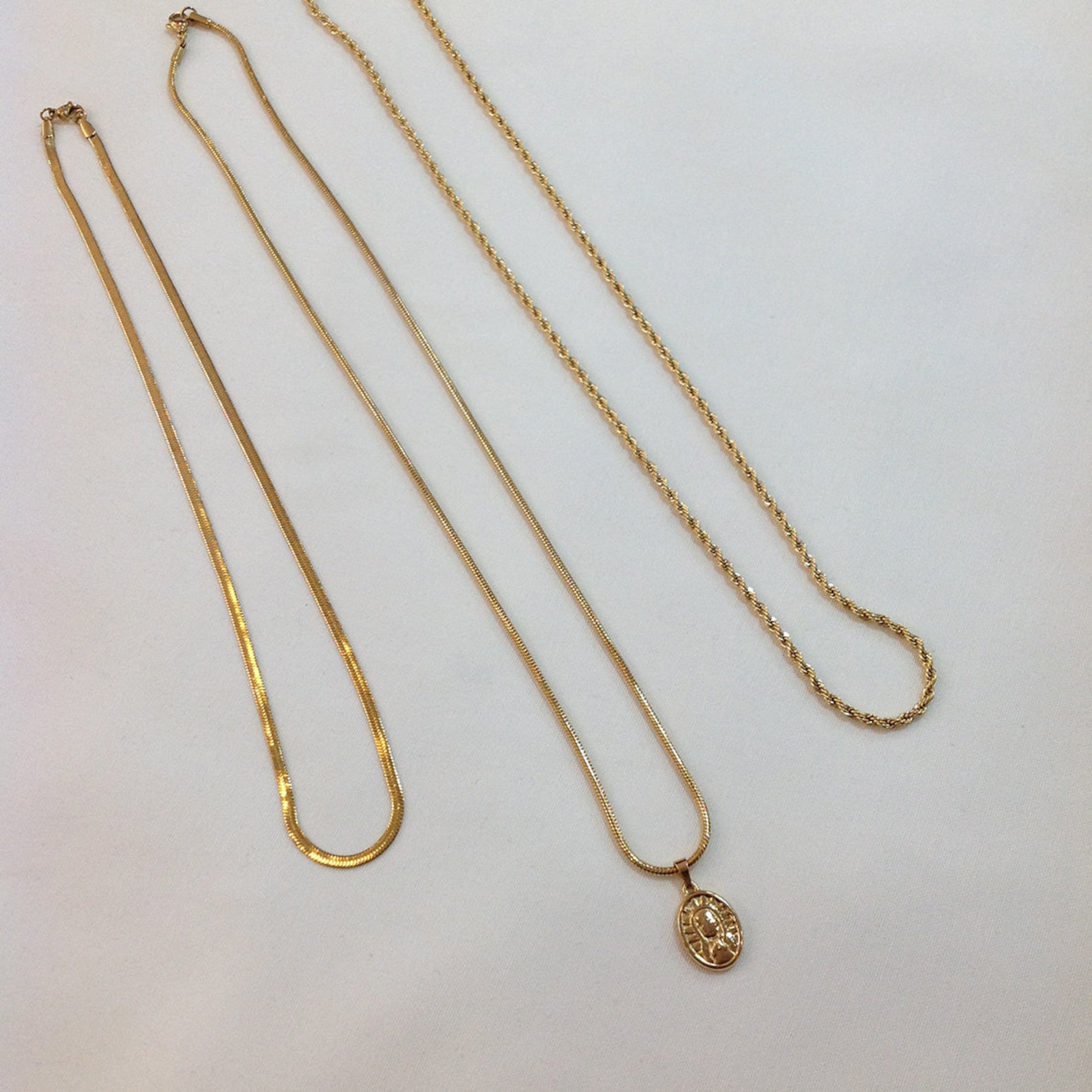 Layered Gold Chain Necklace Set Herringbone Chain Skinny | Etsy