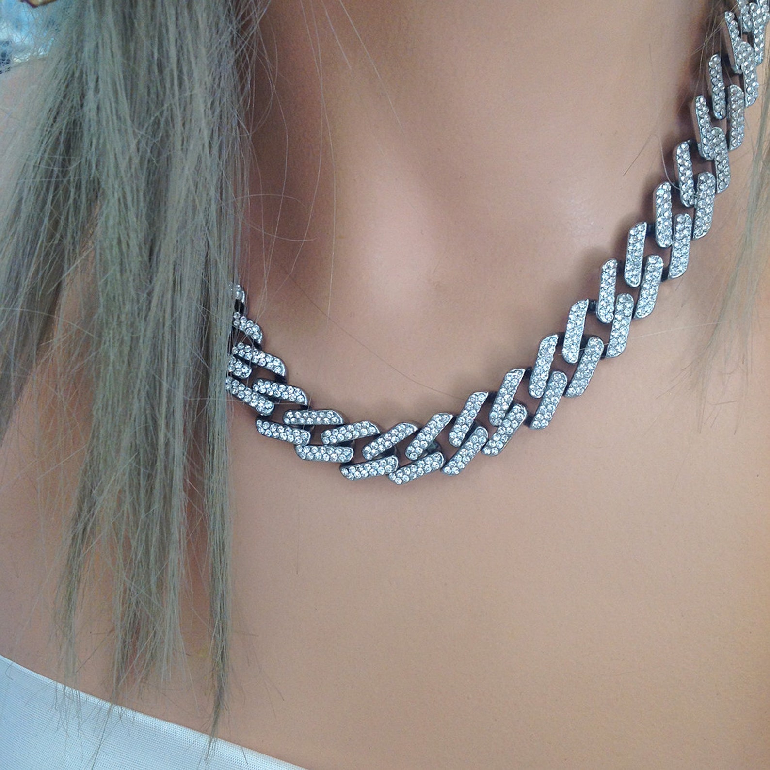 Chunky Chain Crystal Necklace Hip Hop Jewelry Hip Hop - Etsy