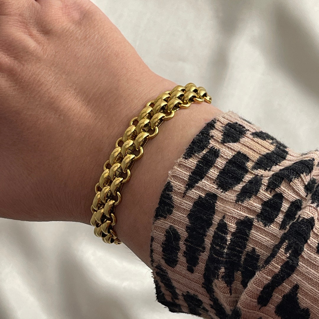 Gold Knitted Bracelet, Retro Style Wide Chain Bracelet, WATERPROOF ...