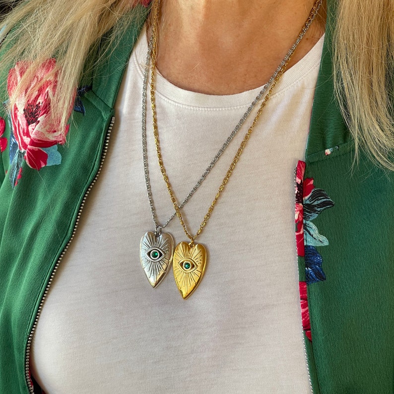 Evil Eye Heart Necklace Heart Crystal Eye Necklace - Etsy