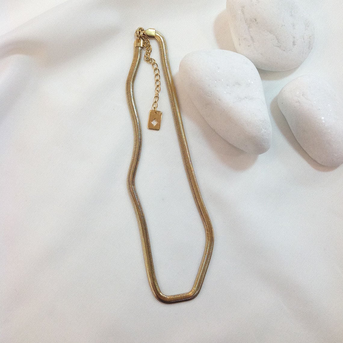 18K Gold Snake Choker Necklace, Herringbone Chain, Flat Snake Chain ...