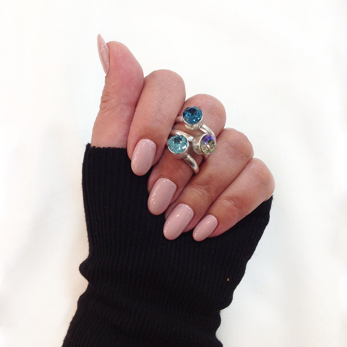 Silver Adjustable Crystal Ring Women Open Ring Dainty Ring - Etsy