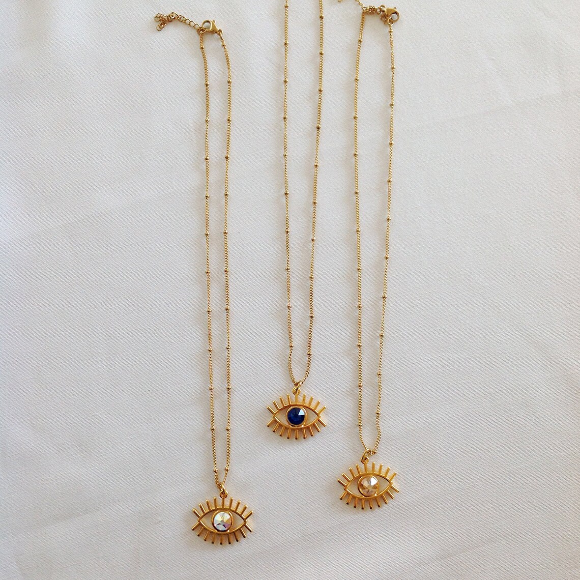 Evil Eye Gold Dainty Chain Necklace Crystal Eye Layering - Etsy