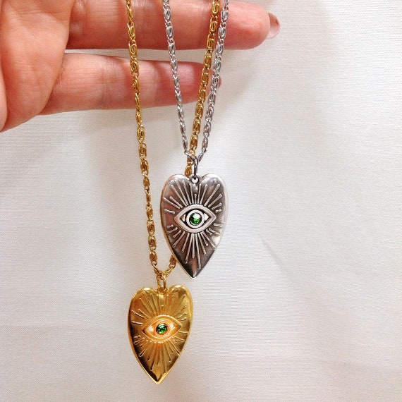 Evil Eye Heart Necklace Heart Crystal Eye Necklace | Etsy