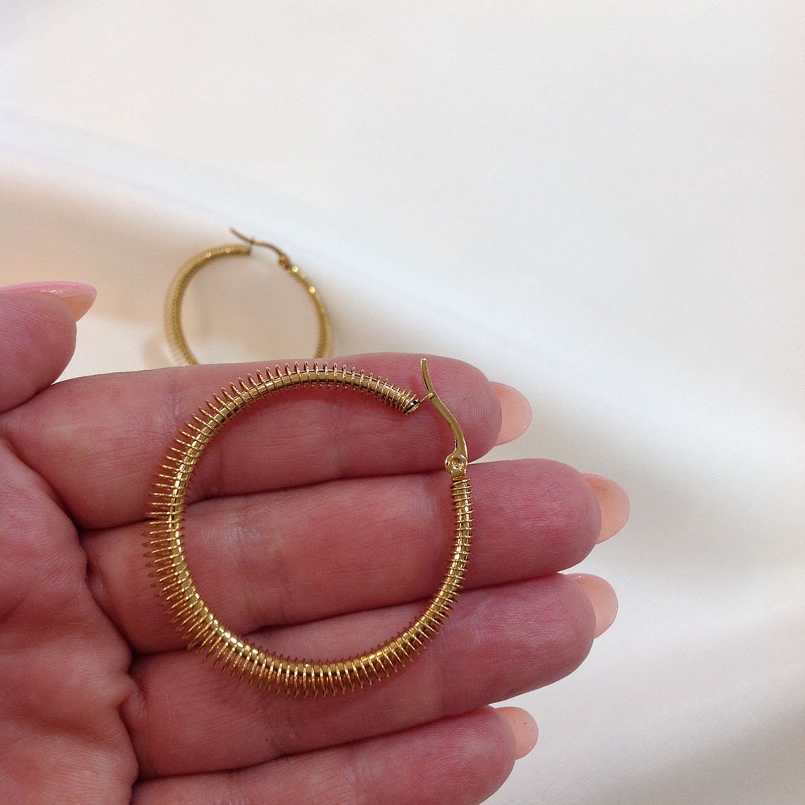 40mm Minimalist Gold Hoop Earrings With Wire Wrap Detail, Everyday ...