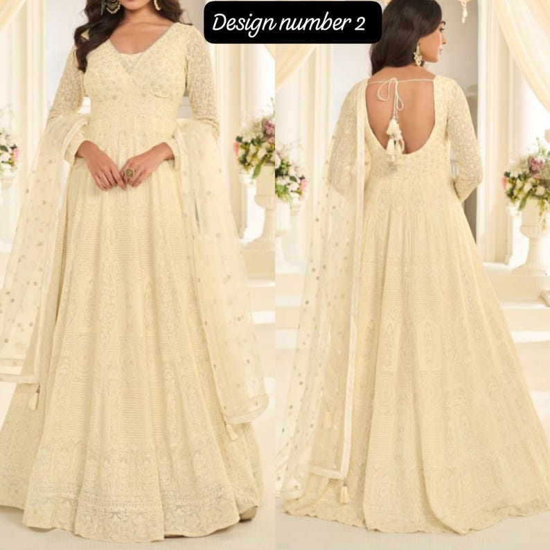 Handmade Lucknowi Chikankari Embroidered Anarkali Gown With Dupatta - Etsy