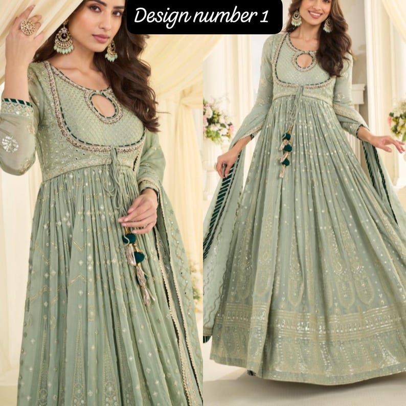 Handmade Lucknowi Chikankari Embroidered Anarkali Gown With Dupatta - Etsy