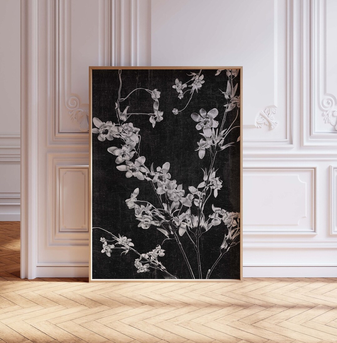 Gothic Botanical Black and White Digital Wall Art Print - Etsy