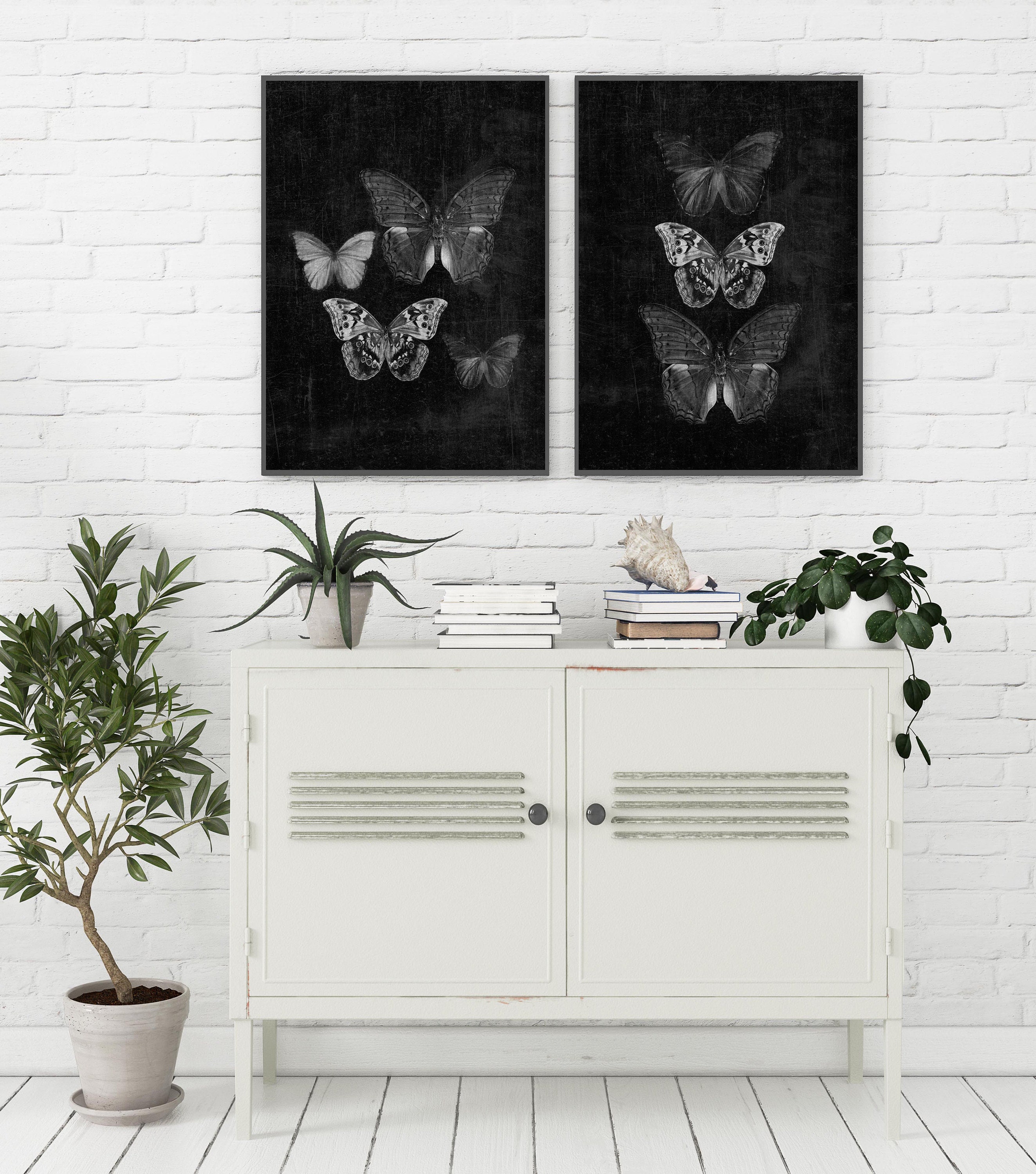 Black & White Butterflies Wall Decor Grunge Digital Print | Etsy