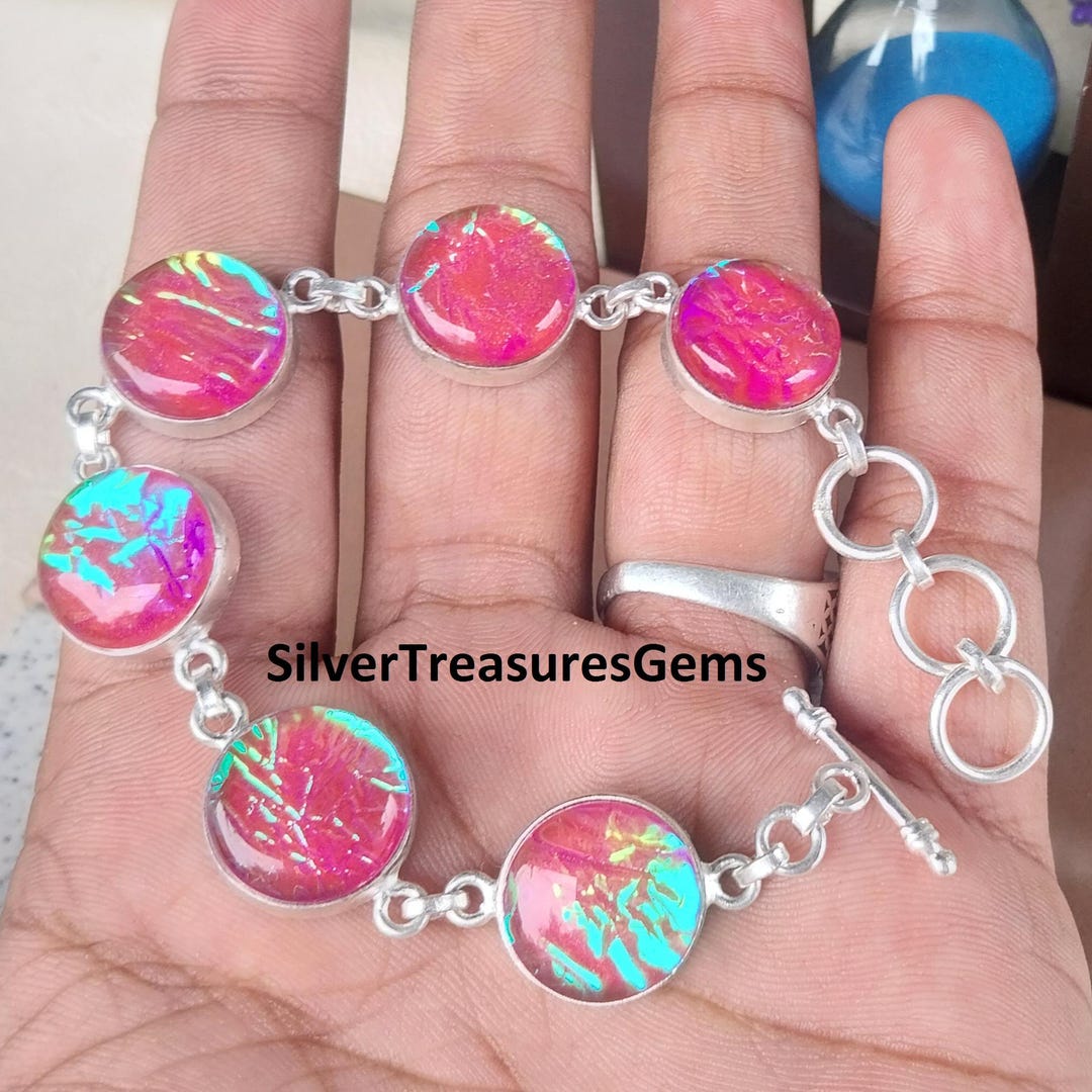 Australian Triplet Multi Colour Opal Gemstone Bracelet Silver Round ...