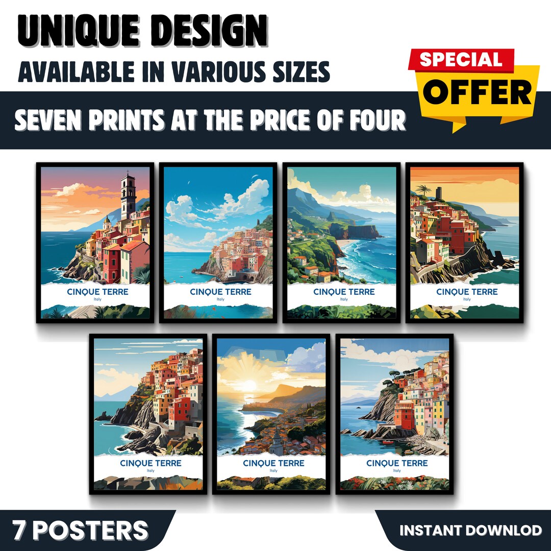 Set of 7 Italy Cinque Terre Poster, Cinque Terre Manarola, Italy Print ...