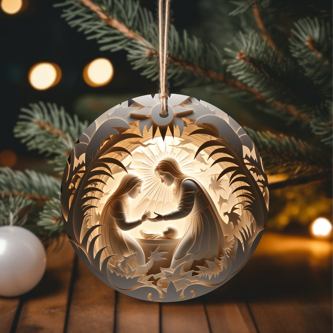 3D Nativity Christmas Ornament in Cute-jesus, Mary, Joseph, Tree ...