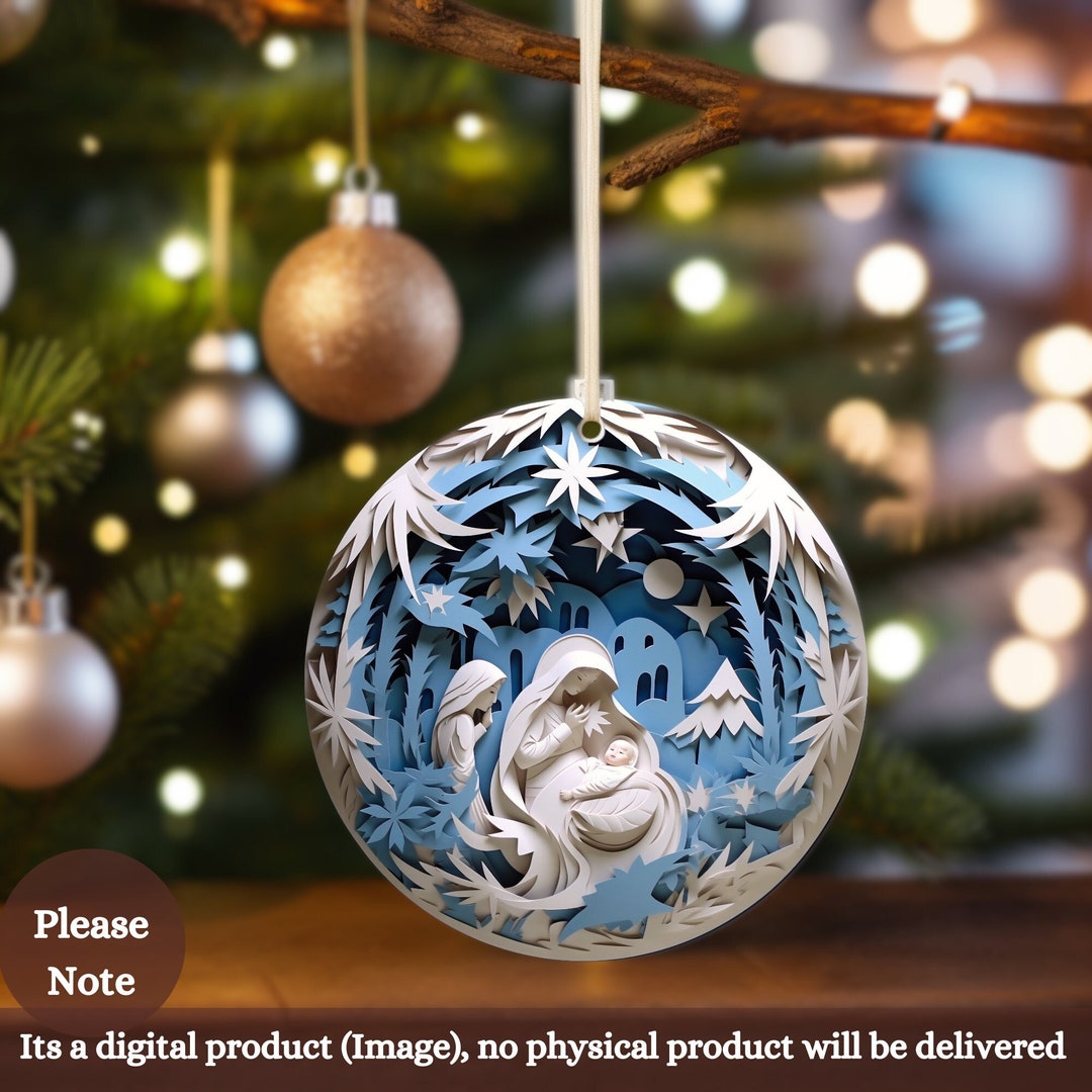 3D Nativity Christmas Ornament in Cute-jesus, Mary, Joseph, Tree ...