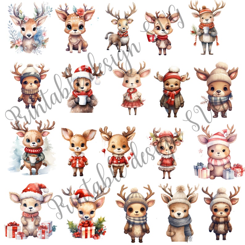 60 Cute Reindeer Clipart Bundle, Commercial Use, Watercolor, Mixed ...