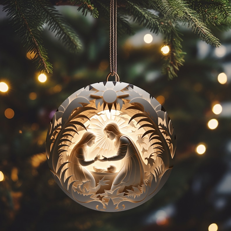 3D Nativity Christmas Ornament in Cute-jesus, Mary, Joseph, Tree ...