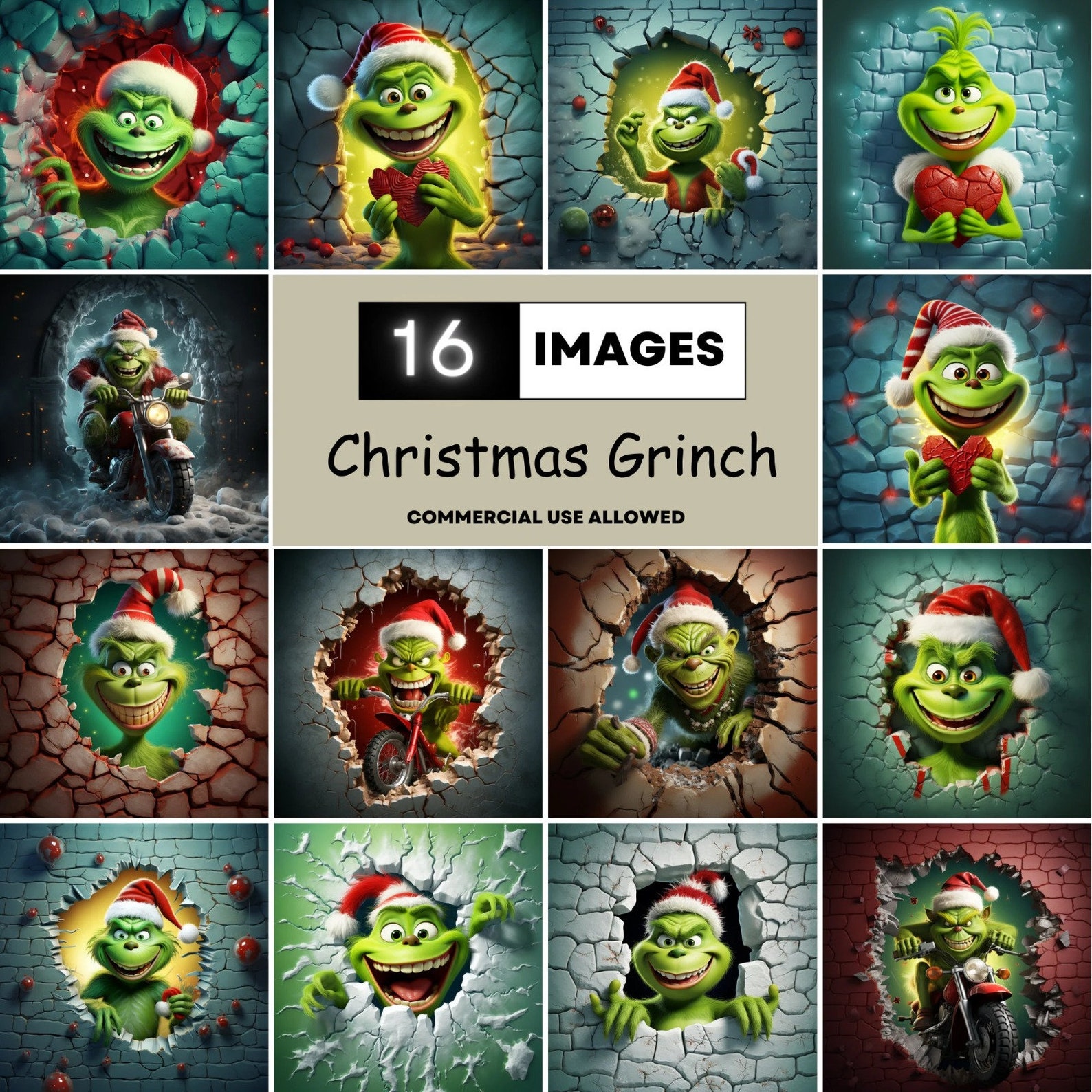 16 Christmas Grinch Clipart, 3D Christmas Break Through Ornament ...