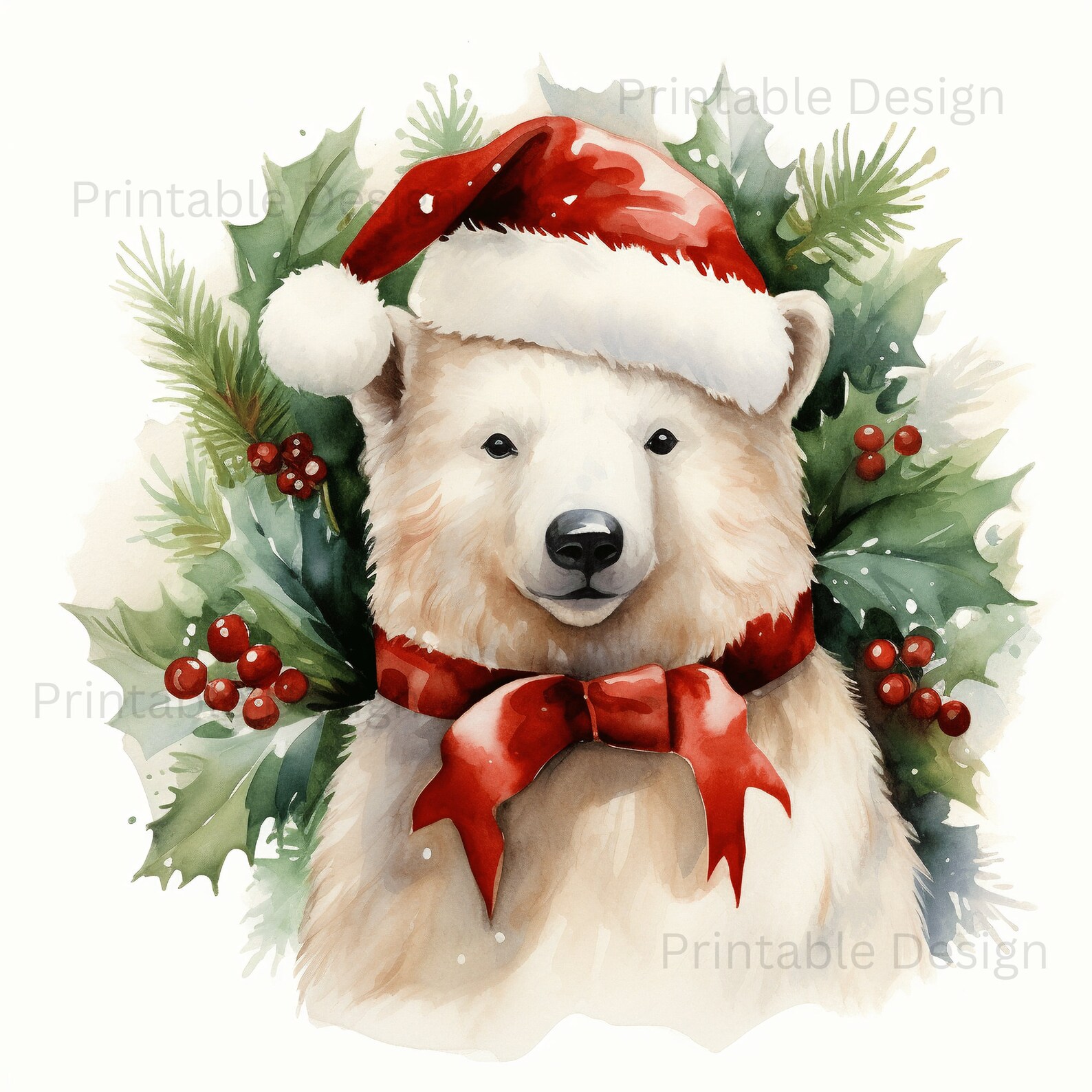 16 Christmas Polar Bear Watercolor Clipart Bundle, Transparent PNG ...