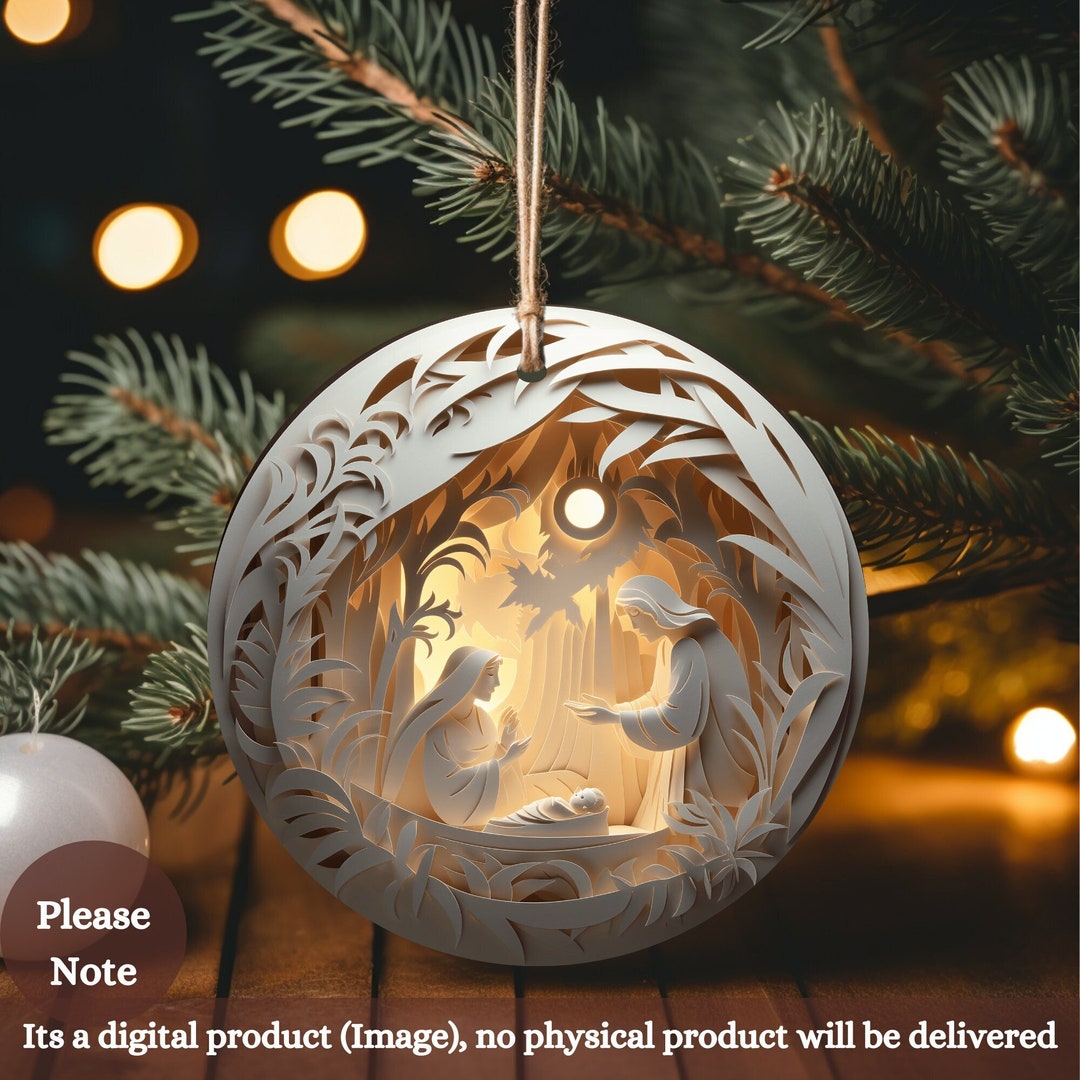 3D Nativity Scene Christmas Ornament in Cute-jesus, Mary, Joseph, Tree ...
