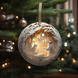 3D Nativity Scene Christmas Ornament in Cute-jesus, Mary, Joseph, Tree ...
