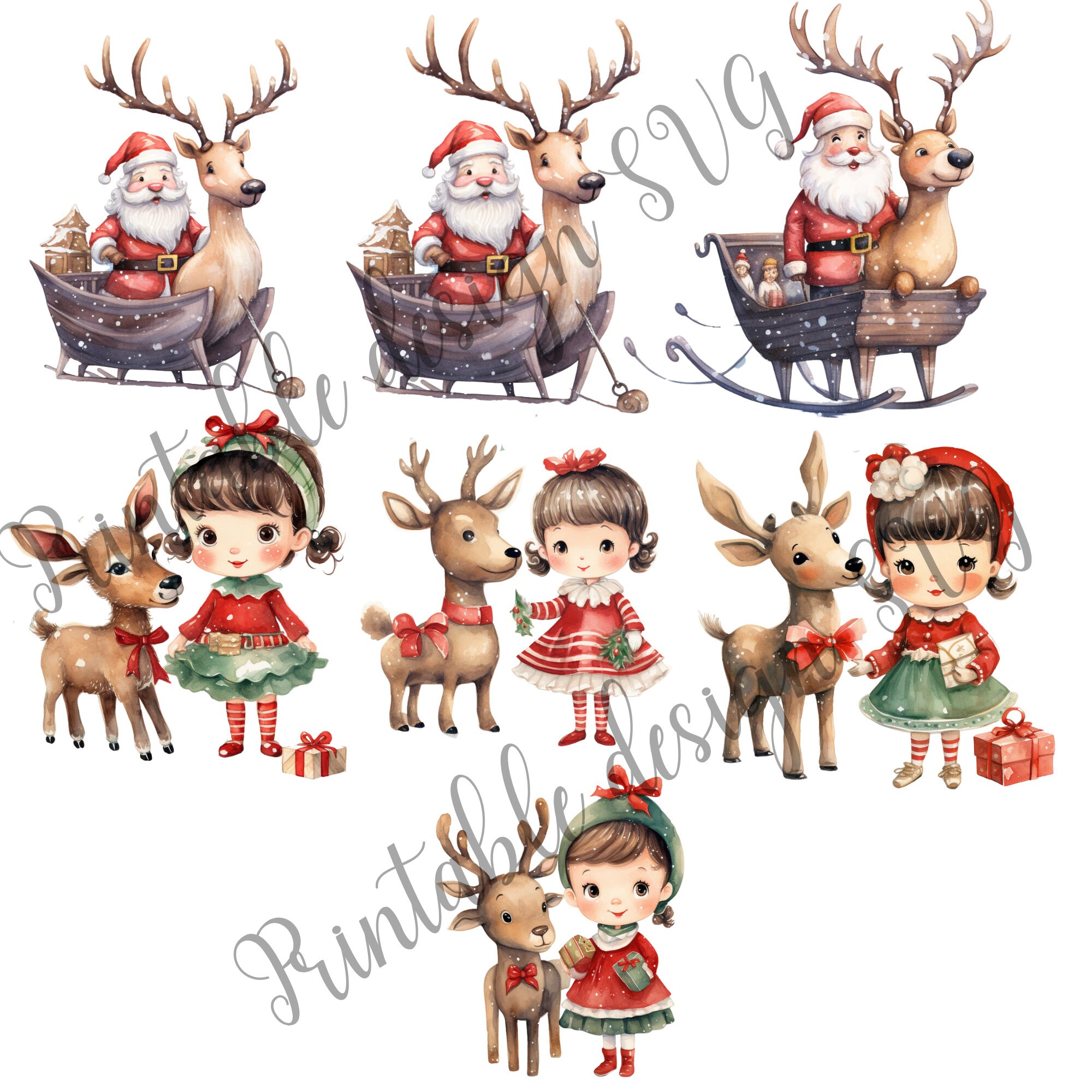 60 Cute Reindeer Clipart Bundle, Commercial Use, Watercolor, Mixed ...