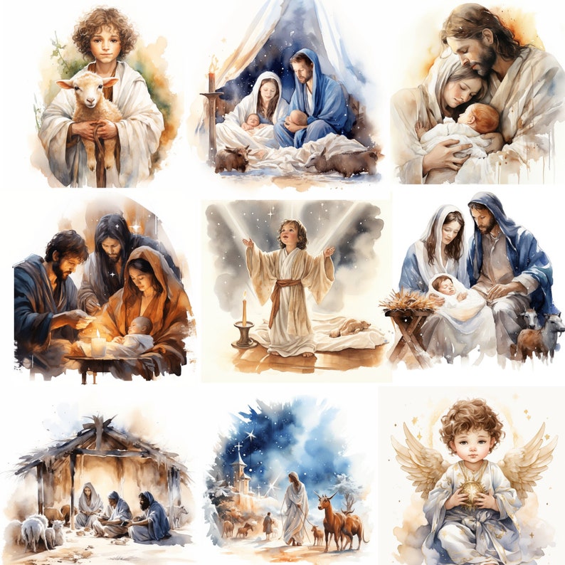 Nativity Scene Watercolor Clipart Bundle, 105 Christmas Clipart ...