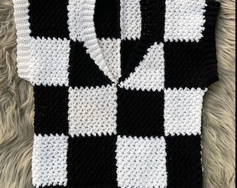 PATTERN // Crochet Checkerboard Sweater Vest - Etsy