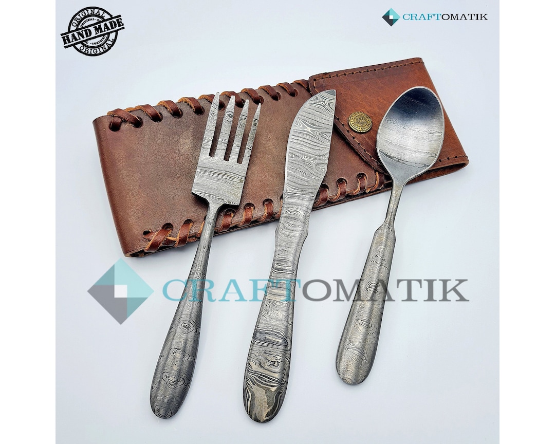 Damascus Cutlery Set | Damaskus Steel | Handforged | Medieval | BBQ ...
