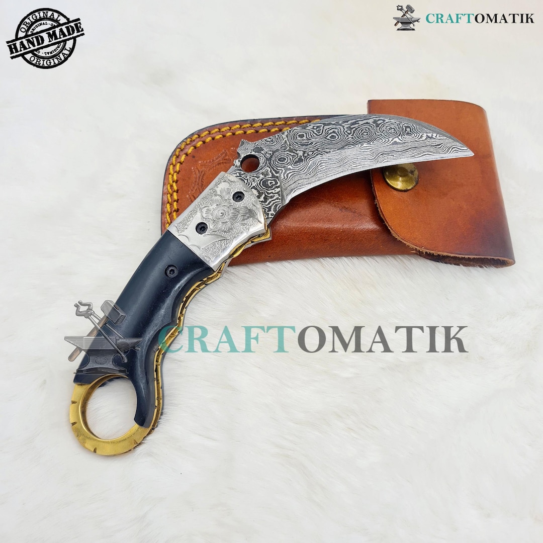 Damascus Folding Knife | Pocket Knife Jack Knife | Curve Crow Shape ...