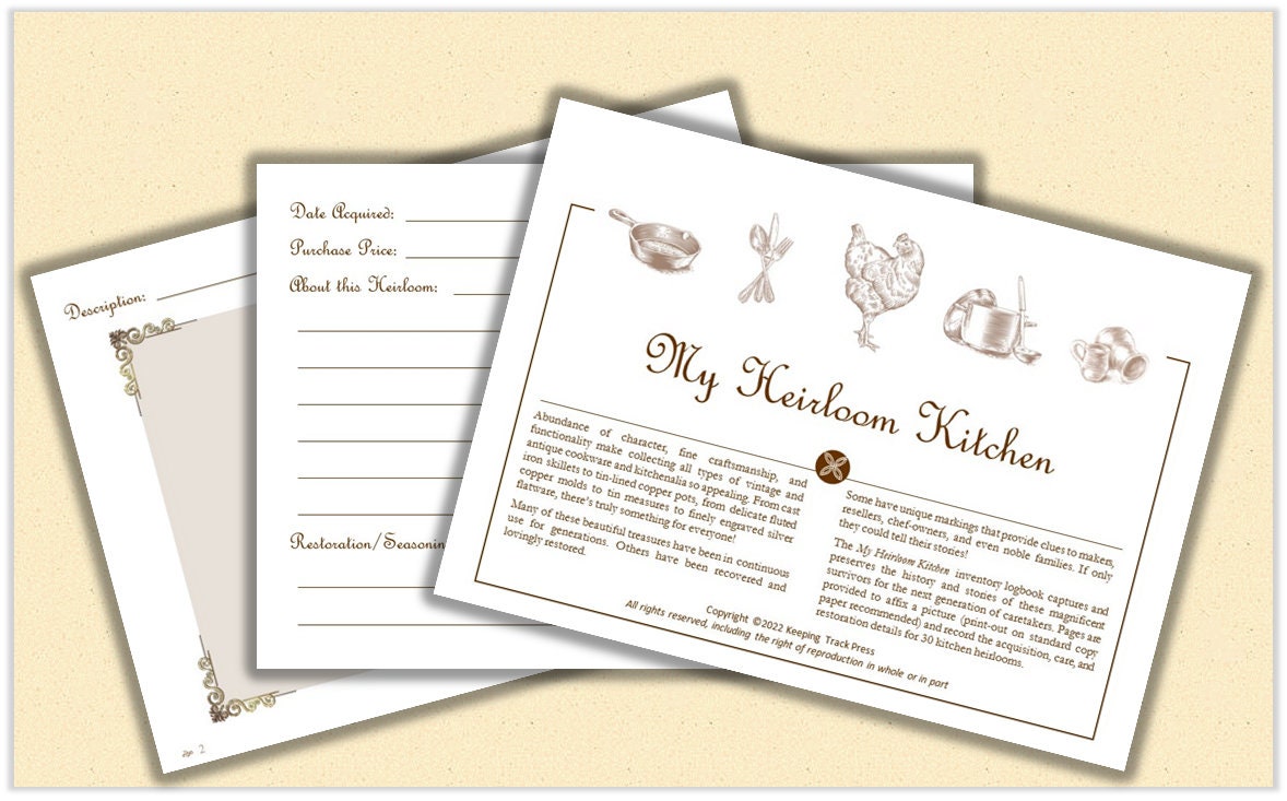 My Heirloom Kitchen Compact Inventory - Logbook for Vintage and Antique ...
