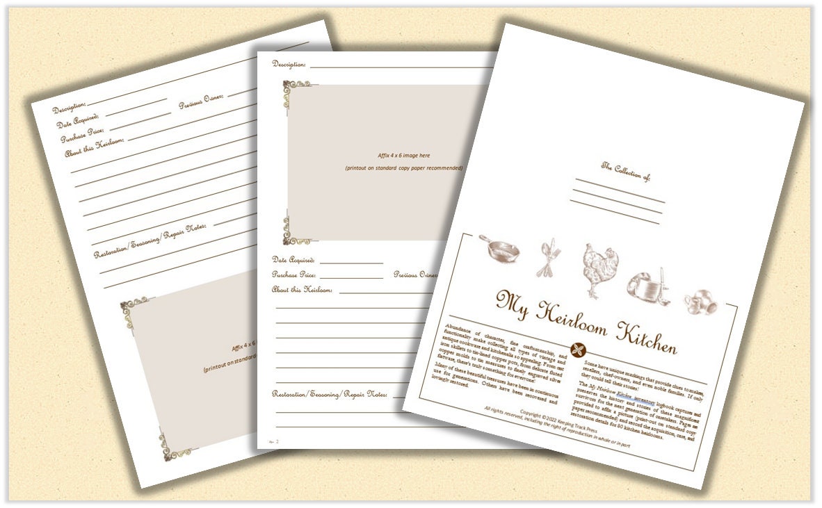 My Heirloom Kitchen Deluxe Inventory - Logbook for Vintage and Antique ...