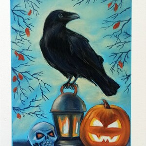 Halloween Art Raven Bird Original Painting Halloween - Etsy