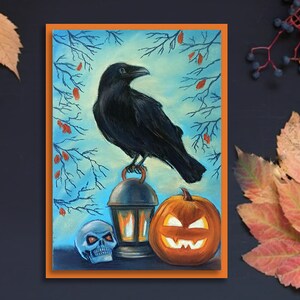 Halloween Art Raven Bird Original Painting Halloween - Etsy