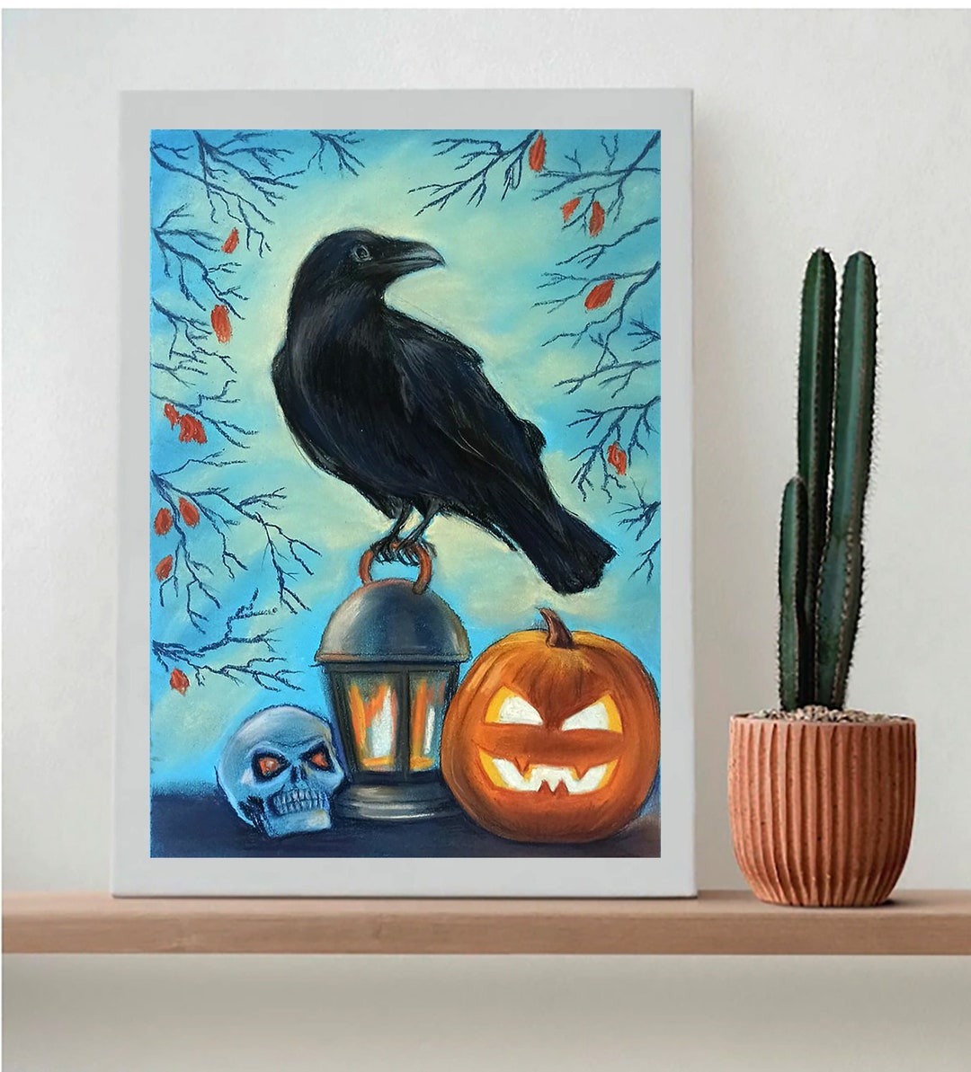 Halloween Art Raven Bird Original Painting Halloween - Etsy
