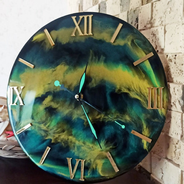 Dark Green Wall Clock - Etsy