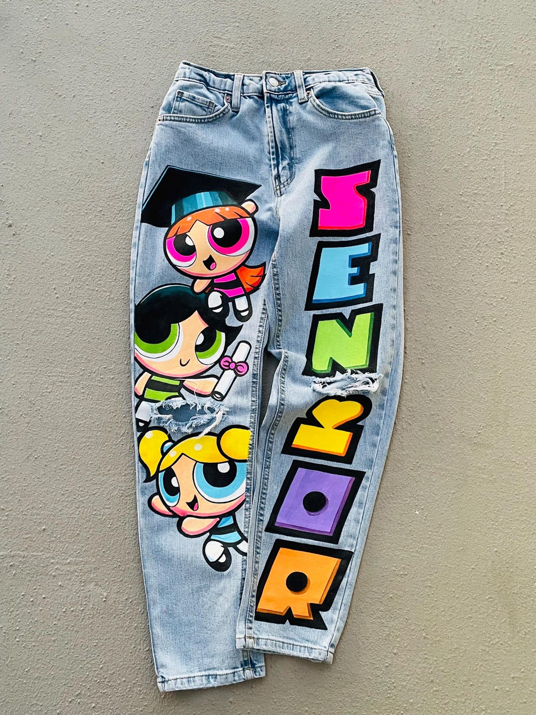 Custom Senior Jeans Class of 2025 Painted Denim - Graduation Outfit ...