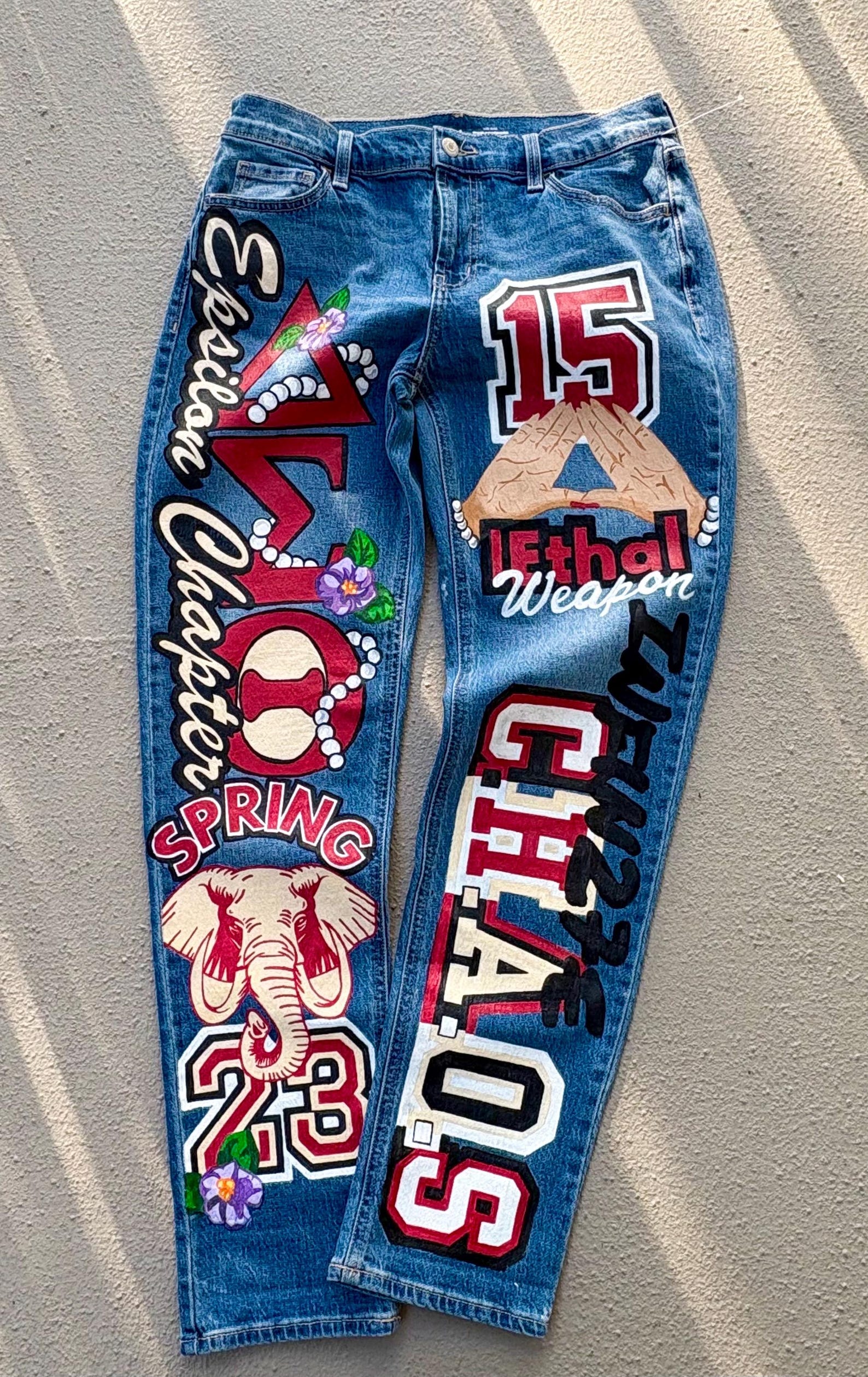 Custom Sorority Jeans – Hand-painted Greek Letter Denim – Personalized ...
