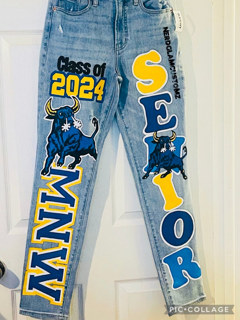 Custom Senior Jeans Class of 2025, University Jeans, College Jeans ...