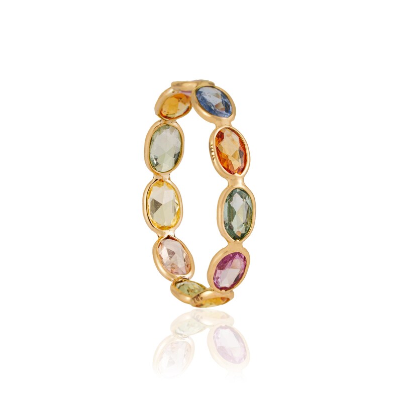 18K Solid Yellow Gold Multi Sapphire, September Birthstone - Etsy