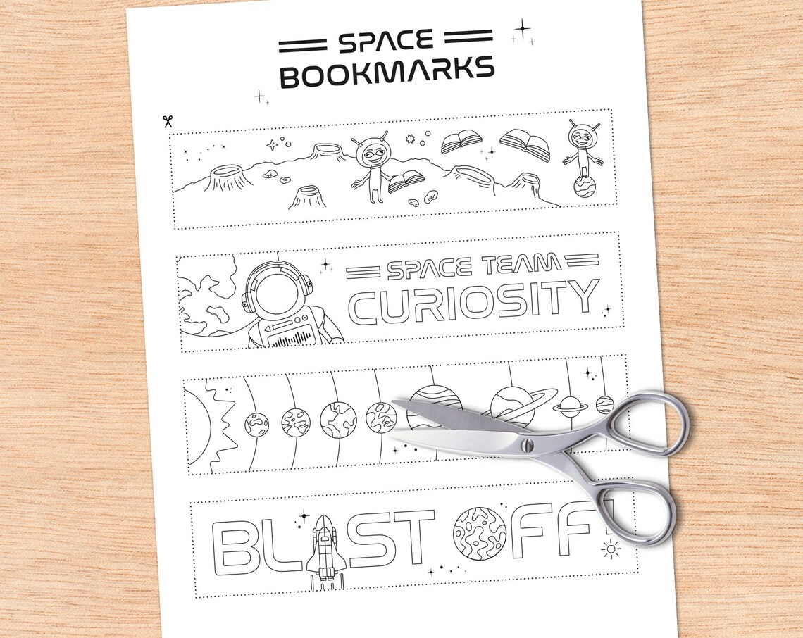 Color Your Own Bookmarks Printable DIY Bookmarks Space | Etsy